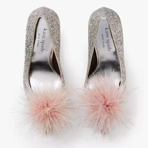 kate spade | Shoes | Kate Spade Marabou Silver Glitter Pumps Nib | Poshmark